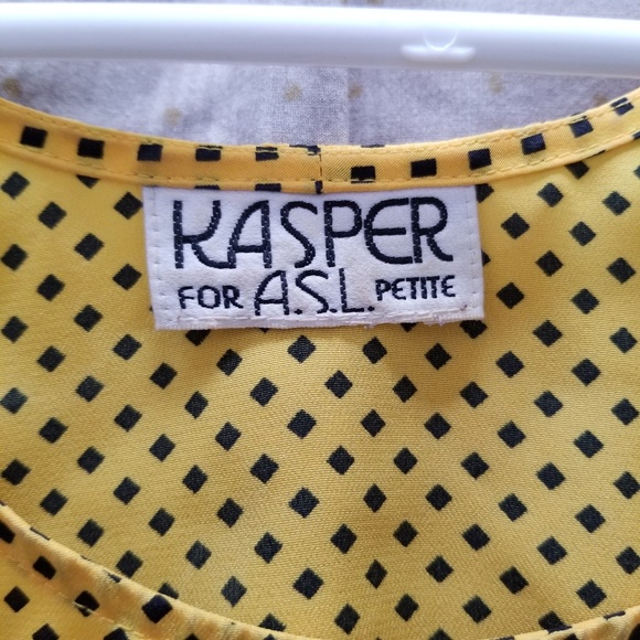 Kasper | Tops | Kasper Asl Petite Yellow Black Dot Blouse P | Poshmark